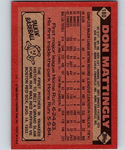 1986 Topps #180 Don Mattingly NM-MT New York Yankees Baseball