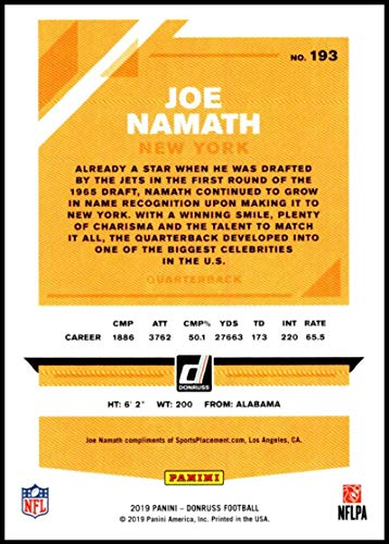 2019 Donruss #193 Joe Namath NM-MT New York Jets Officially Licensed NFL Trading Card