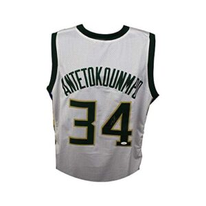 giannis antetokounmpo autographed milwaukee bucks custom white basketball jersey – jsa coa