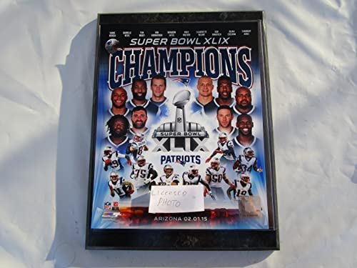 PATRIOTS S.B. XLIX CHAMPIONS (ARIZONA 02.01.15) FEATURING TOM BRADY - JULIAN EDELMAN - DARRELLE REVIS -2015 TEAM PHOTO FILE LICENSED 8" X 10" PHOTO MOUNTED ON A 9" X 12" BLACK MARBLE PLAQUE