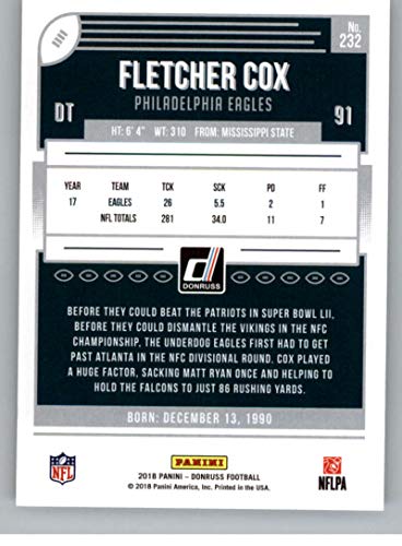 2018 Donruss Football #232 Fletcher Cox Philadelphia Eagles Official NFL Trading Card