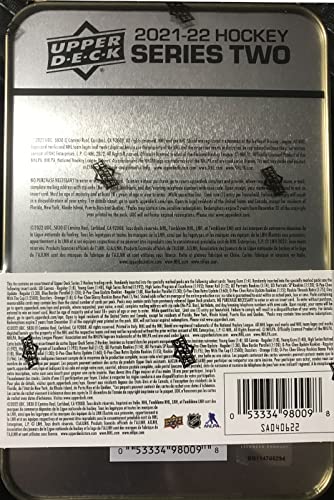 2021 2022 Upper Deck Hockey Series 2 Factory Sealed Unopened Collectible TIN with 9 Packs Including 72 Cards Total with Possible Young Gun Rookie Cards Plus an Exclusive Bonus 3 Card O Pee Chee Rookie Pack