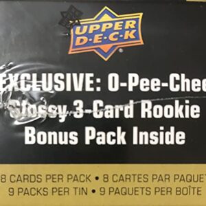 2021 2022 Upper Deck Hockey Series 2 Factory Sealed Unopened Collectible TIN with 9 Packs Including 72 Cards Total with Possible Young Gun Rookie Cards Plus an Exclusive Bonus 3 Card O Pee Chee Rookie Pack