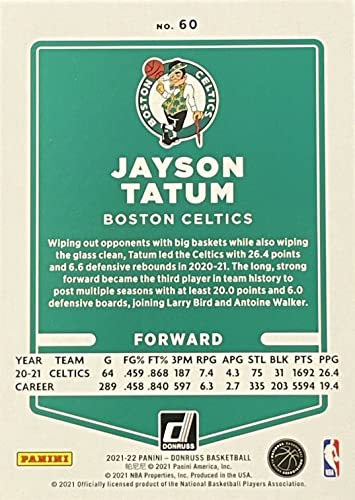 Jayson Tatum 2021 2022 Donruss Basketball Series Mint Card #60 Picturing Him in His White Boston Celtics Jersey