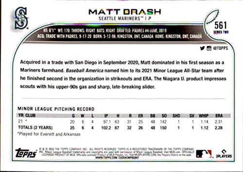 2022 Topps #561 Matt Brash NM-MT RC Rookie Mariners