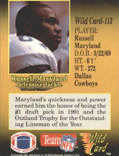 1991 Wild Card Football Rookie Card #113 Russell Maryland