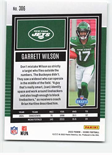 2022 Score #306 Garrett Wilson NM-MT RC Rookie New York Jets Football Trading Card