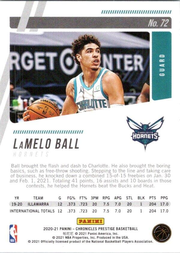 LAMELO BALL RC 2020-21 Panini Chronicles Prestige #72 ROOKIE NM+-MT+ NBA Basketball Card Hornets