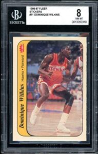 1986-87 fleer stickers #11 dominique wilkins rookie card bgs bccg 8 excellent+