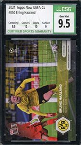 erling haaland 2021 topps now uefa soccer card 1#050 graded csg 9.5