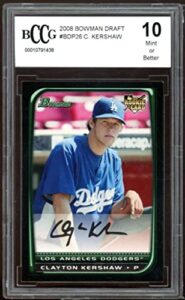 2008 bowman draft #bdp26 clayton kershaw rookie card bgs bccg 10 mint+