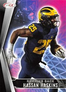 2022 sage low series #20 hassan haskins michigan wolverines rc rookie football trading card