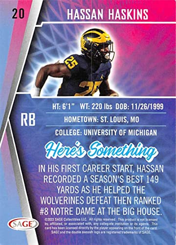 2022 Sage Low Series #20 Hassan Haskins Michigan Wolverines RC Rookie Football Trading Card