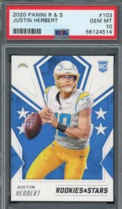 justin herbert 2020 panini rookies & stars football card #103 graded psa 10