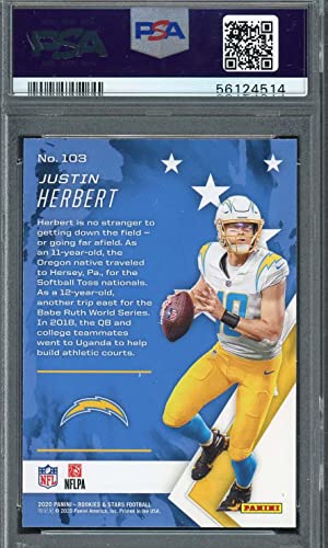 Justin Herbert 2020 Panini Rookies & Stars Football Card #103 Graded PSA 10