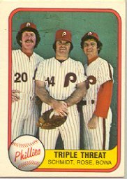 1981 fleer pete rose/larry bowa/mike schmidt baseball card #645 – shipped in protective display case!