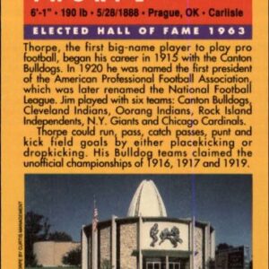 1991 ENOR Pro Football HOF Football Card #137 Jim Thorpe Near Mint/Mint