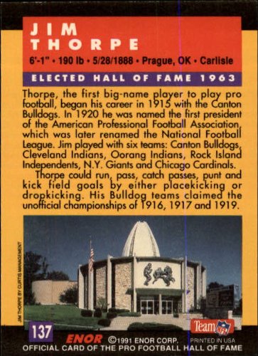 1991 ENOR Pro Football HOF Football Card #137 Jim Thorpe Near Mint/Mint