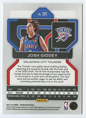 2021-22 Panini Prizm #301 Josh Giddey Oklahoma City Thunder RC Rookie NBA Basketball Base Trading Card