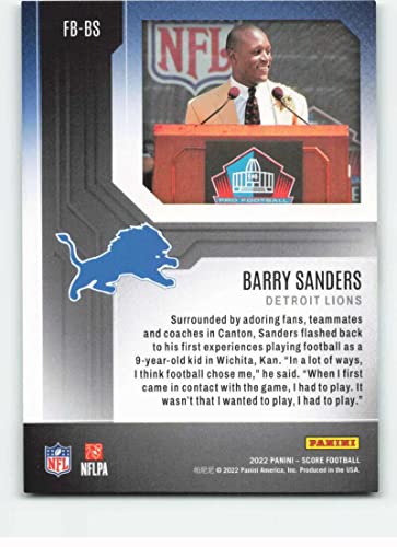 2022 Score First Ballot #5 Barry Sanders NM-MT Detroit Lions Football NFL