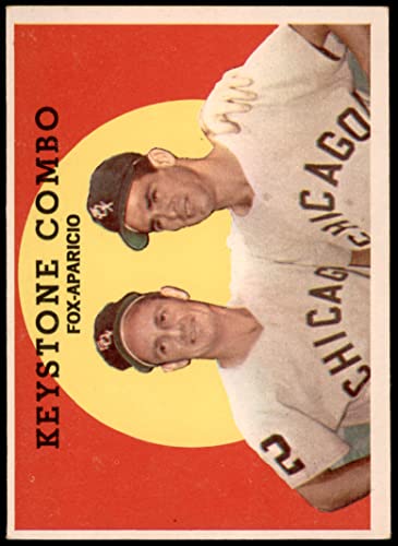 1959 Topps # 408 Keystone Combo Luis Aparicio/Nellie Fox Chicago White Sox (Baseball Card) EX White Sox