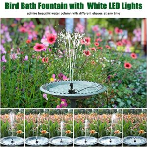 SZMP Bird Bath Fountains, Upgraded 24-Hours Working Bird Bath Fountain Pump with Lights & 7 Nozzle, 16.4Ft Power Cord & Adapter, Adjustable Water Pump for Garden, Pond, Fish Tank, Outdoor (White)