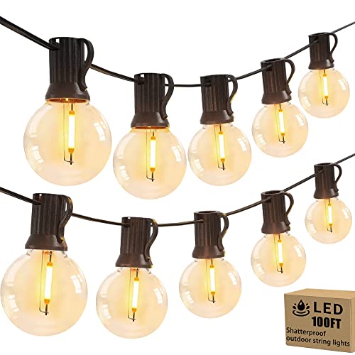 Outdoor String Lights 100ft G40 Globe Outdoor Lights with 42 Waterproof Shatterproof LED Bulbs(2 Spare)Connectable Patio Lights for Outside Backyard Garden Porch Party Led Outdoor String Lights