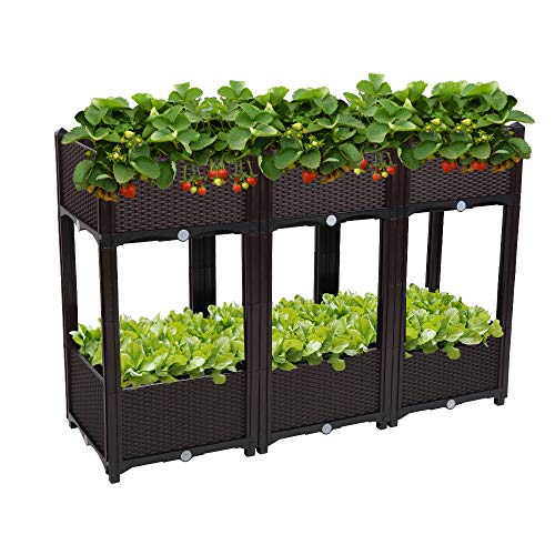 VINGLI Square Raised Garden Bed, Self-Watering Plastic Planter for Indoor Outdoor Vegetables, Fruits, Potato, Flowers, All Weather (6 Pcs)