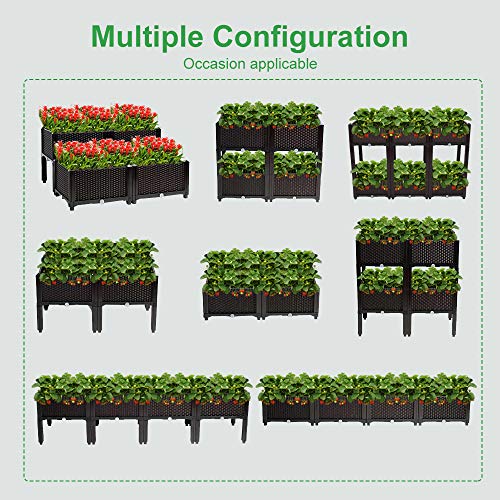 VINGLI Square Raised Garden Bed, Self-Watering Plastic Planter for Indoor Outdoor Vegetables, Fruits, Potato, Flowers, All Weather (6 Pcs)