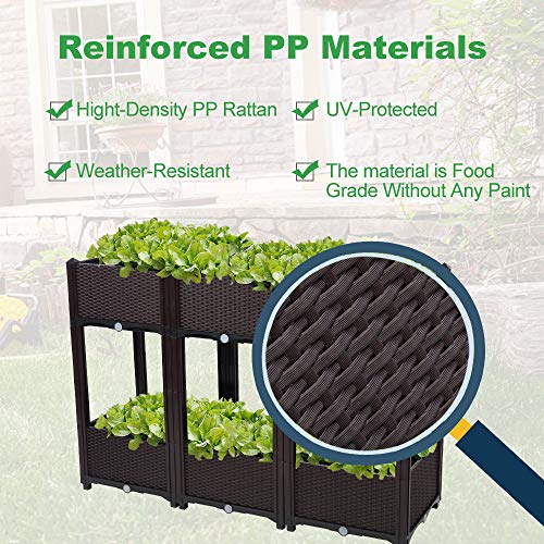 VINGLI Square Raised Garden Bed, Self-Watering Plastic Planter for Indoor Outdoor Vegetables, Fruits, Potato, Flowers, All Weather (6 Pcs)