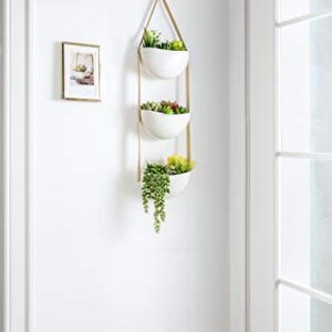 Mkono Ceramic Wall Planter 3 Tier Hanging Succulent Herb Planter for Indoor Plants, 7 Inch Half Moon Flower Pot with Leather Strap Modern Vertical Garden for Air Plants Live or Faux Plants Home Decor