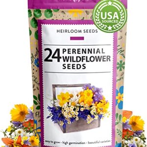 90,000+ Wildflower Seeds - Bulk Perennial Wild Flower Seeds Mix - 3oz Flower Garden Seeds for Attracting Bees, Birds & Butterflies - 24 Variety Plant Seeds for Planting Outdoor Garden