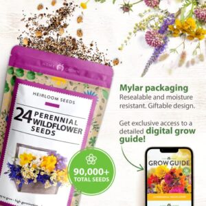 90,000+ Wildflower Seeds - Bulk Perennial Wild Flower Seeds Mix - 3oz Flower Garden Seeds for Attracting Bees, Birds & Butterflies - 24 Variety Plant Seeds for Planting Outdoor Garden