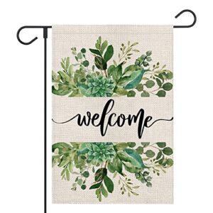 opulane spring welcome garden flag 12×18 inch double sided small vertical burlap summer yard flags floral seasonal outside décor for farmhouse rustic home lawn patio wedding outdoor decor