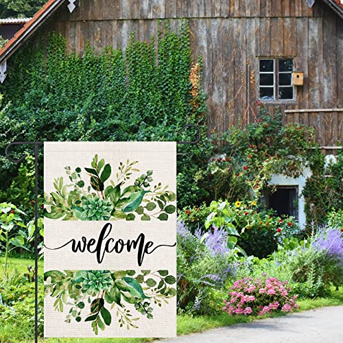 OPULANE Spring Welcome Garden Flag 12×18 Inch Double Sided Small Vertical Burlap Summer Yard Flags Floral Seasonal Outside Décor for Farmhouse Rustic Home Lawn Patio Wedding Outdoor Decor