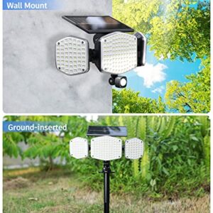 HAARAY Solar Lights Outdoor, 208 LED Super Bright Motion Sensor Lights with Stake, Wall Mount, IP65 Waterproof, 3 Head Adjustable Security Flood Lights for Garden Porch Pathway