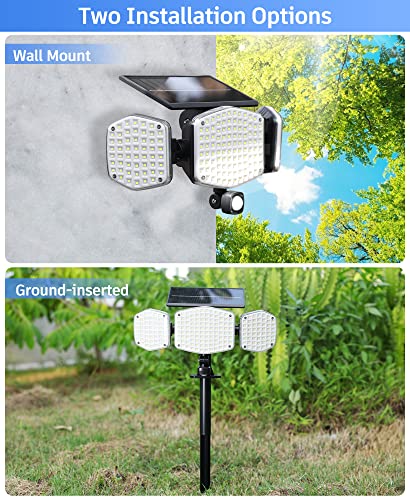 HAARAY Solar Lights Outdoor, 208 LED Super Bright Motion Sensor Lights with Stake, Wall Mount, IP65 Waterproof, 3 Head Adjustable Security Flood Lights for Garden Porch Pathway