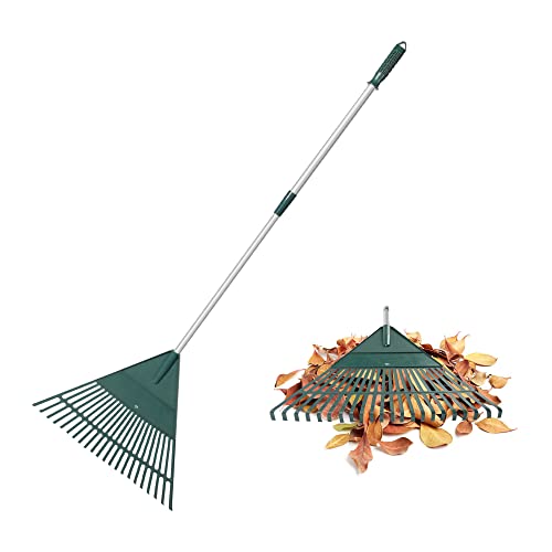 ORIENTOOLS Garden Rake, Adjustable Lightweight Steel Poly Shrub Rake, Plastic Head, 22 Tines, 42 to 60 Inches (Silver Handle)