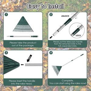 ORIENTOOLS Garden Rake, Adjustable Lightweight Steel Poly Shrub Rake, Plastic Head, 22 Tines, 42 to 60 Inches (Silver Handle)