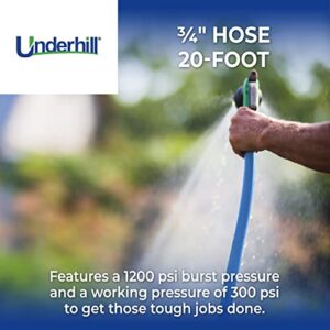 Underhill ShortyPro UltraMax Commercial Garden Water Hose 20 ft, Lightweight, Heavy-Duty, Flexible, Kink Free, Industrial, All Weather, 1200 psi, H75-S20, 3/4" x 20', Blue