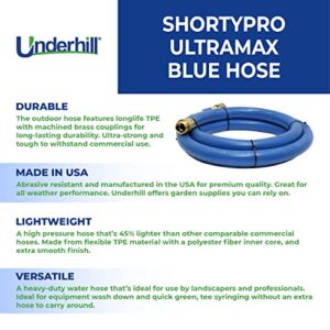 Underhill ShortyPro UltraMax Commercial Garden Water Hose 20 ft, Lightweight, Heavy-Duty, Flexible, Kink Free, Industrial, All Weather, 1200 psi, H75-S20, 3/4" x 20', Blue