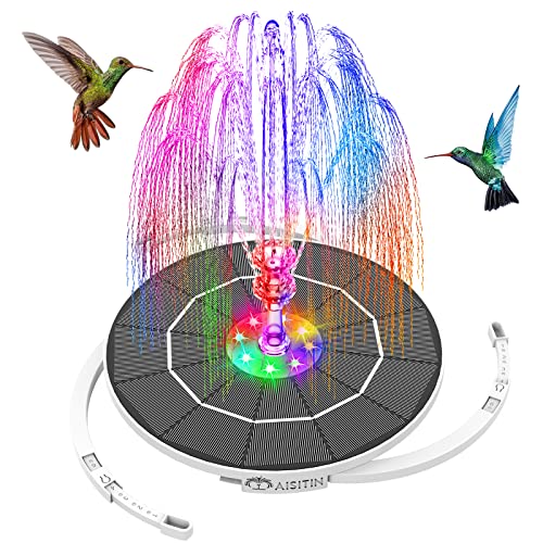 AISITIN 3.5W LED Solar Fountain for Birdbath, Solar Water Fountains with Battery 6 Nozzles, Solar Powered Fountain Pump Solar Fountain for Garden Birdbath Pond Pool Fish Tank Outdoor