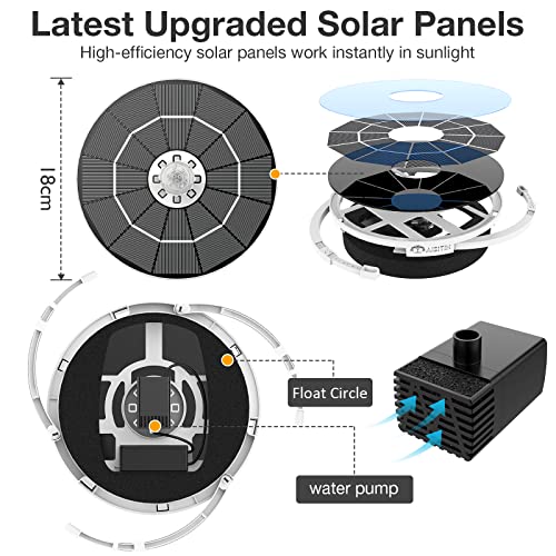 AISITIN 3.5W LED Solar Fountain for Birdbath, Solar Water Fountains with Battery 6 Nozzles, Solar Powered Fountain Pump Solar Fountain for Garden Birdbath Pond Pool Fish Tank Outdoor