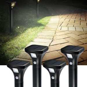 auraxy led solar powered motion sensor pathway lights, battery powered outdoor waterproof motion detector walkway light, use for your house’s yard backyard driveway sidewalk path garden etc.(4 pack)