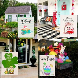 CDLong Gnome Seasonal Garden Flag Set of 12-Vertical Double Sided 12.5 x 18 Inch Yard Flag,Spring Welcome Easter Rustic Flag for Indoor Outdoor Holiday Decorations