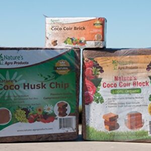 Nature's Premium Organic Coco Coir 1 Pound Brick, Garden Soil, Reptile Bedding, Hydroponics, Growing Medium, Aquaponics, Soil Amendment