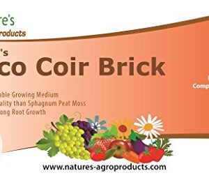 Nature's Premium Organic Coco Coir 1 Pound Brick, Garden Soil, Reptile Bedding, Hydroponics, Growing Medium, Aquaponics, Soil Amendment