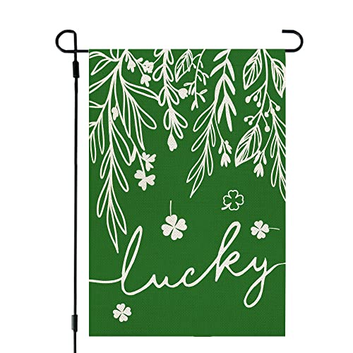 CROWNED BEAUTY St Patricks Day Garden Flag 12x18 Inch Double Sided for Outside Small Burlap Green Floral Shamrocks Clovers Lucky Yard Holiday Decoration CF733-12