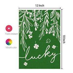 CROWNED BEAUTY St Patricks Day Garden Flag 12x18 Inch Double Sided for Outside Small Burlap Green Floral Shamrocks Clovers Lucky Yard Holiday Decoration CF733-12