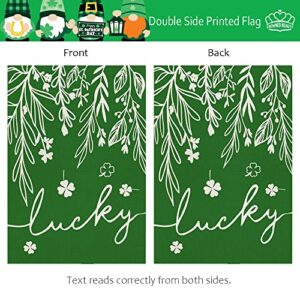 CROWNED BEAUTY St Patricks Day Garden Flag 12x18 Inch Double Sided for Outside Small Burlap Green Floral Shamrocks Clovers Lucky Yard Holiday Decoration CF733-12